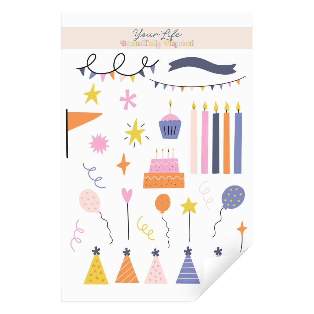 Birthday Party Sticker Sheet - Beautifully Planned